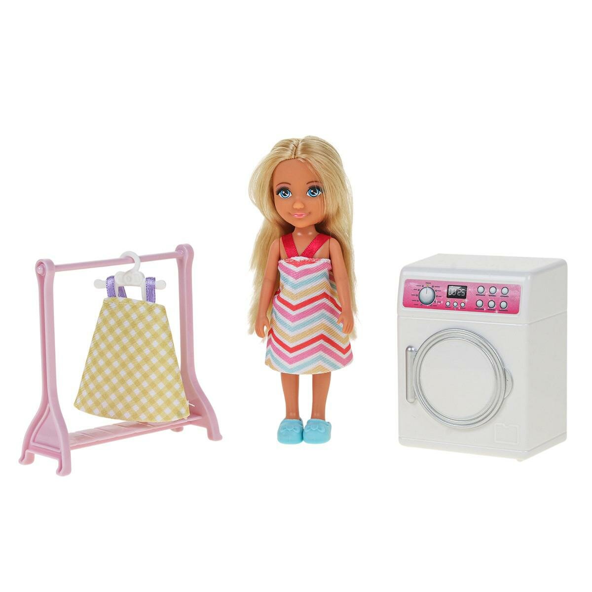 Кукла "Ankiki" модница с аксессуарами, стиральная машина, 2 платья, вешалка, для девочек от 3 лет, размер набора 20*5*16см