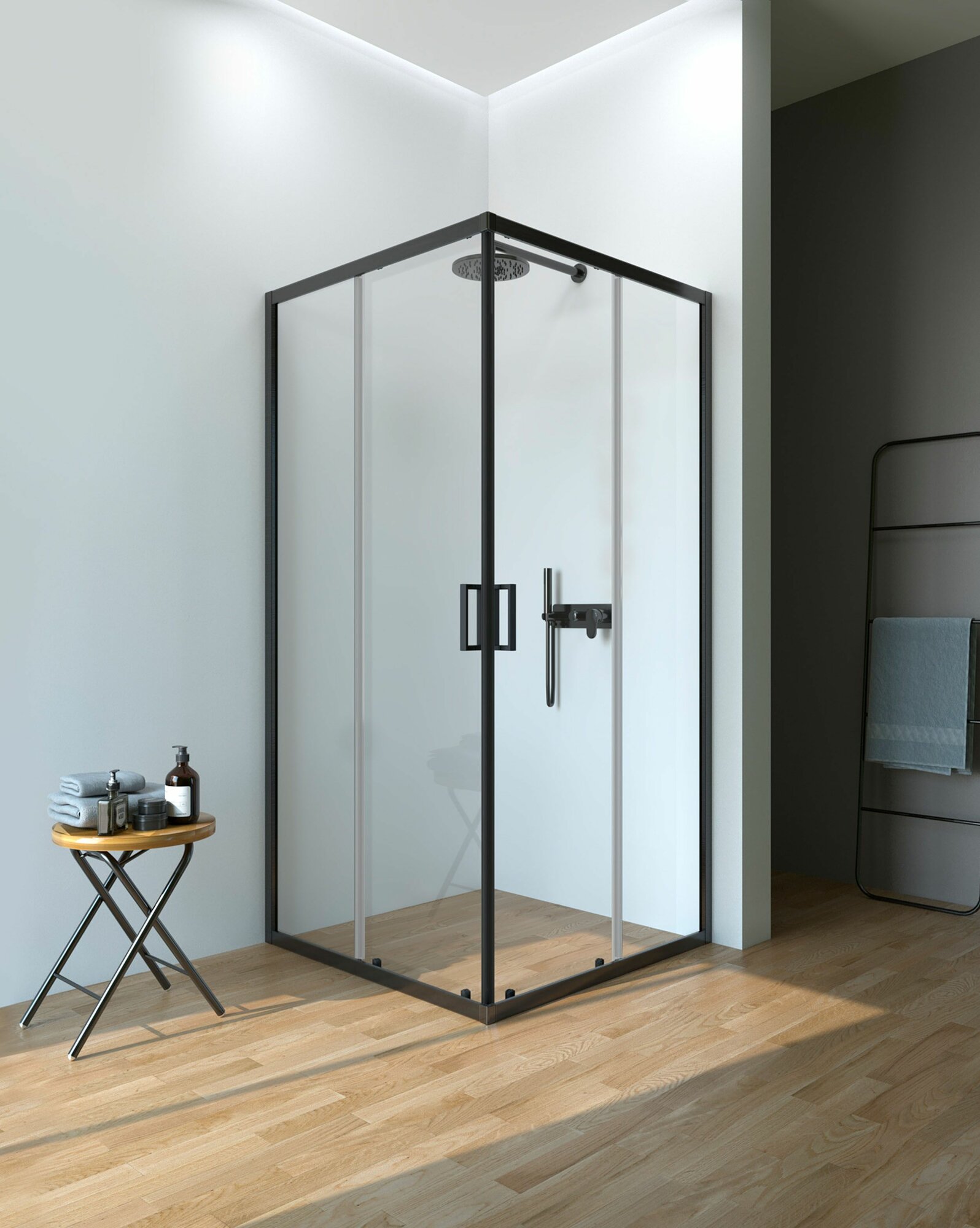 Душевое ограждение ударопрочное Cube V 100/100, толщина стекла 5 мм, прозрачное, черный профиль