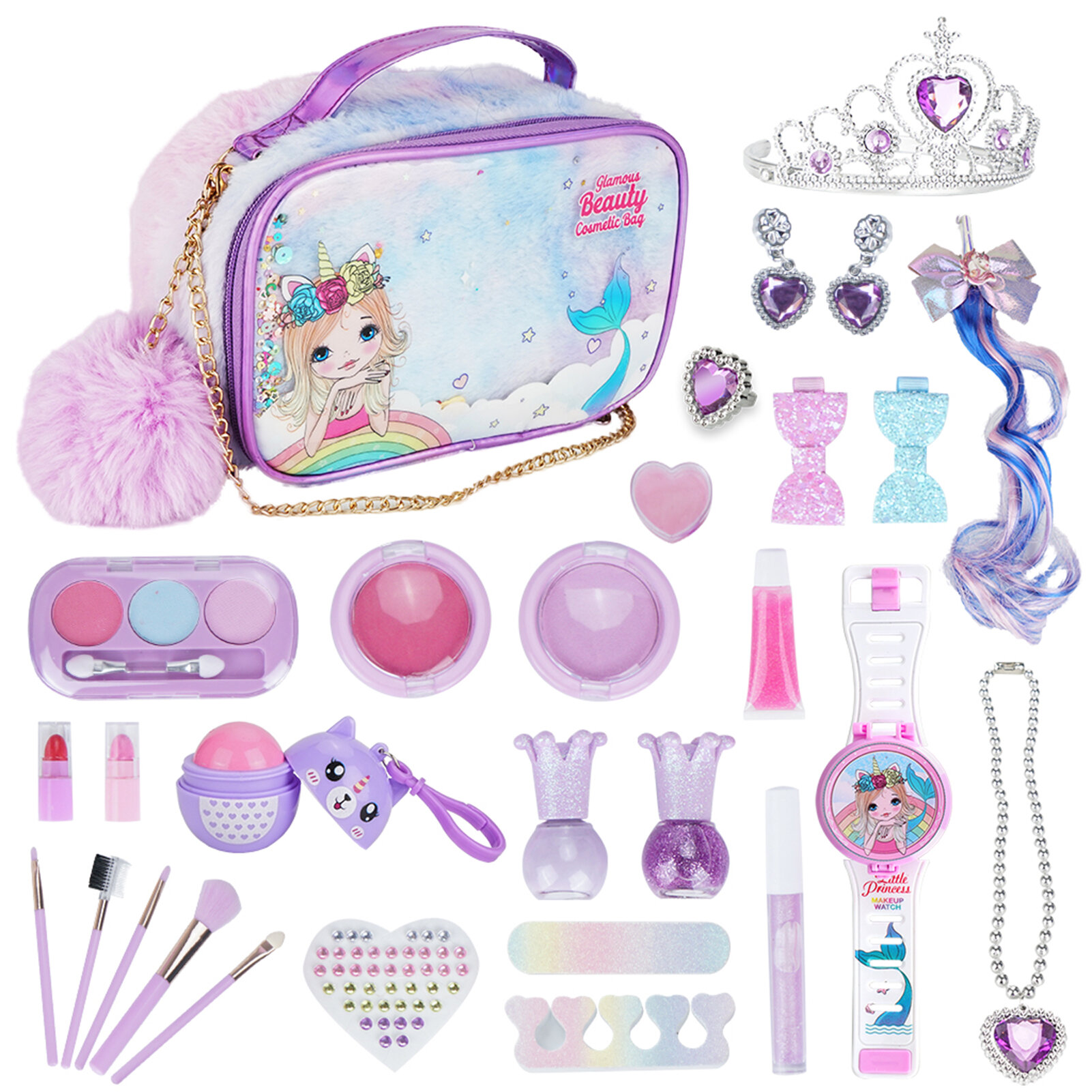 Наборы для макияжа для девочек 29шт, Наборы макияжа для детей, Сумки для макияжа принцесс, Игрушки-косметика, Игрушки для красоты, Подарки на Рождество, Подарки на день рождения