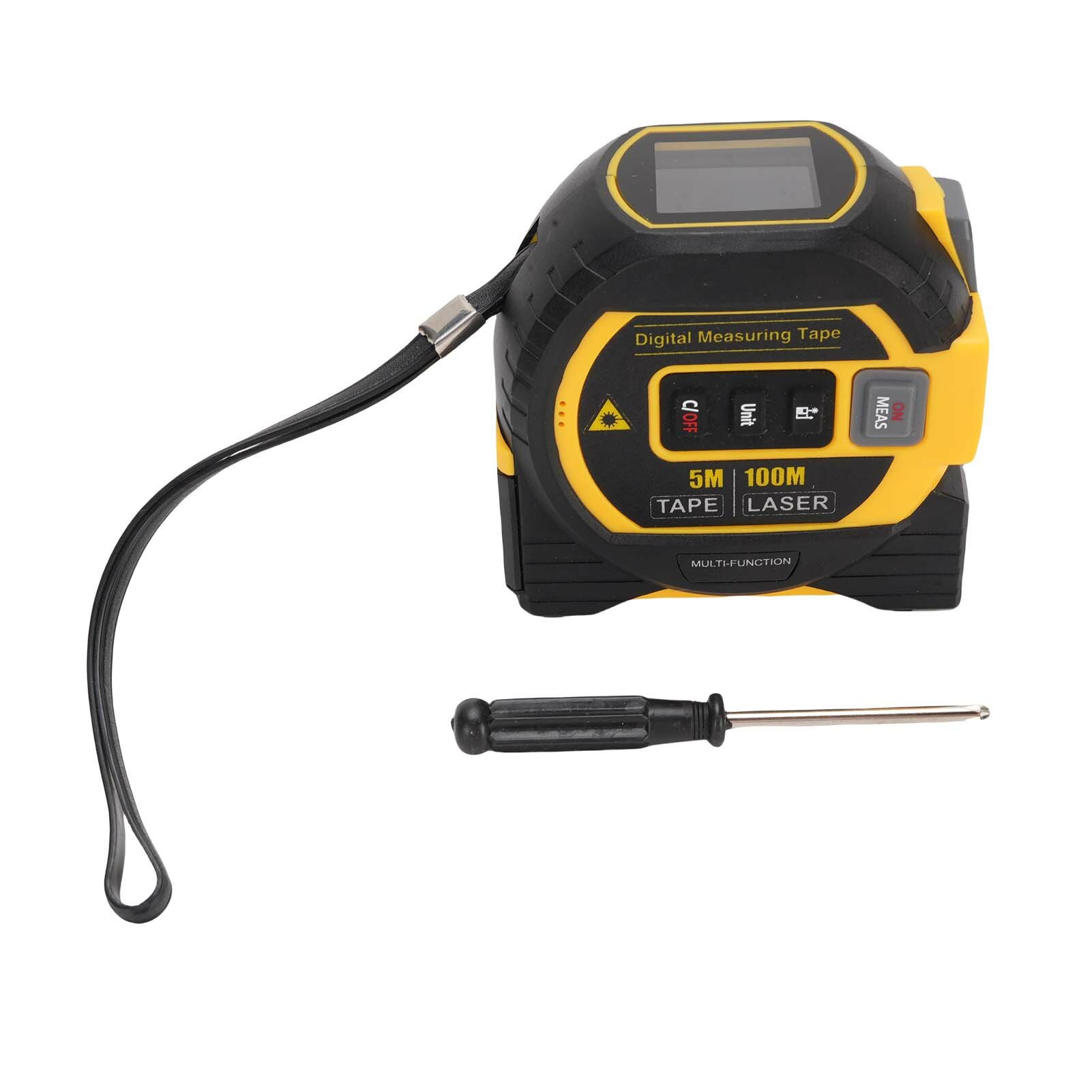 3-в-1 лазерная рулетка 100м, голосовое сопровождение, желтая