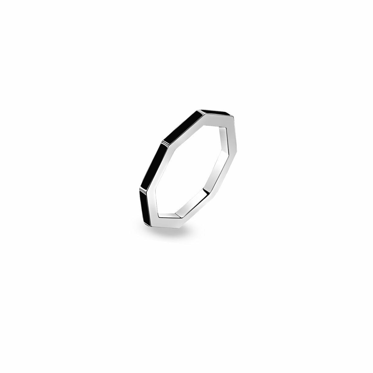 Кольцо FLEUR DE NEIGE JEWELRY, эмаль, размер 16, черный/серебристый — фото 1