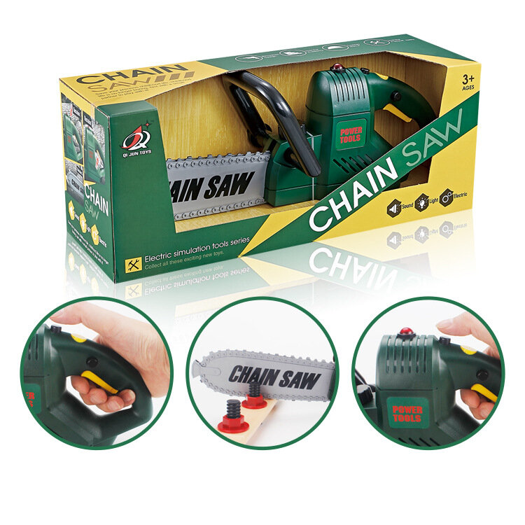 Игрушечный электромотораный пила для детей с защитными очки, рабочими перчатками, вращающейся цепью и реалистичными звуковыми эффектами, материал пластик ABS, цвет как на картинке, подходящий возраст 3+, сертификаты GCC/EN71/ASTM/7P, упаковка в