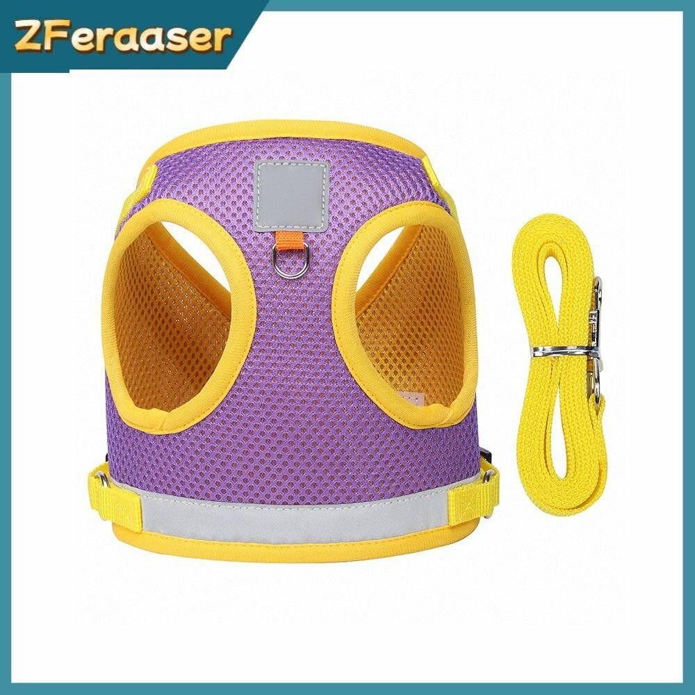 Шлейка для питомцев, дышащая, фиолетовый, поводок 4,9 фута, размер XS