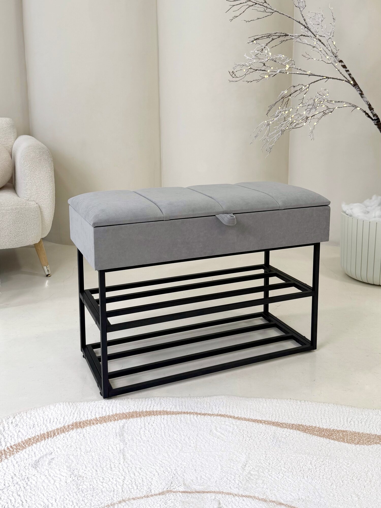 Банкетка обувница в прихожую с мягким сиденьем, 73х34х52см