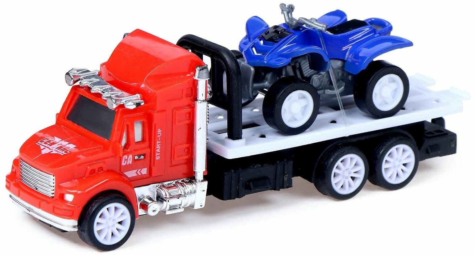 Грузовик "Эвакуатор" с квадроциклом, набор детских игрушек, машинки для сюжетно-ролевых игр дома и в песочнице, игрушечный автомобиль с инерционным механизмом, автовоз, микс