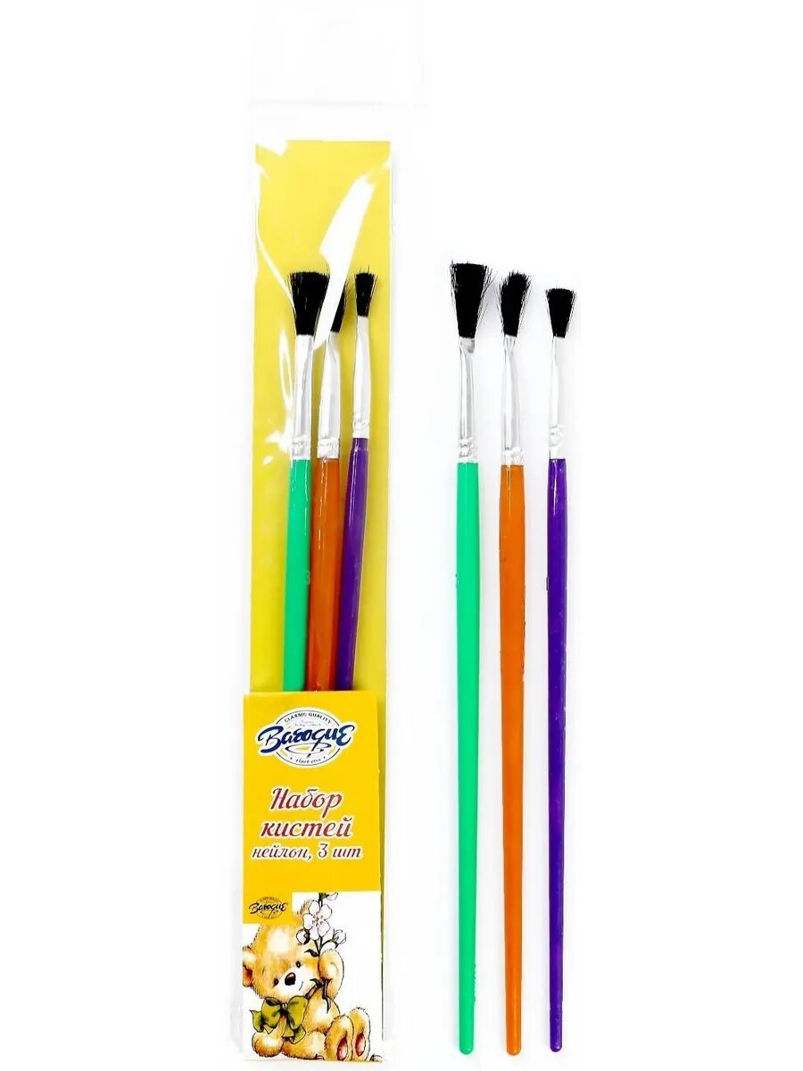 Кисточки для рисования набор 3 шт. нейлон плоские