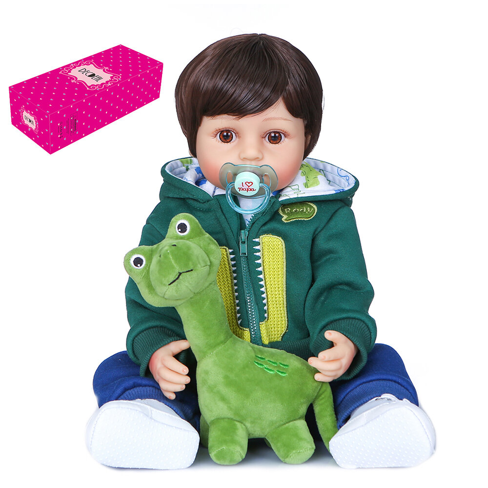 Кукла Reborn 22 дюйма (55 см) цельное тело силикон Vinyl с животным костюмом белая кожа, весовая, с реальным прикосновением, с пустышкой, бутылкой для кормления, игрушкой и костюмом