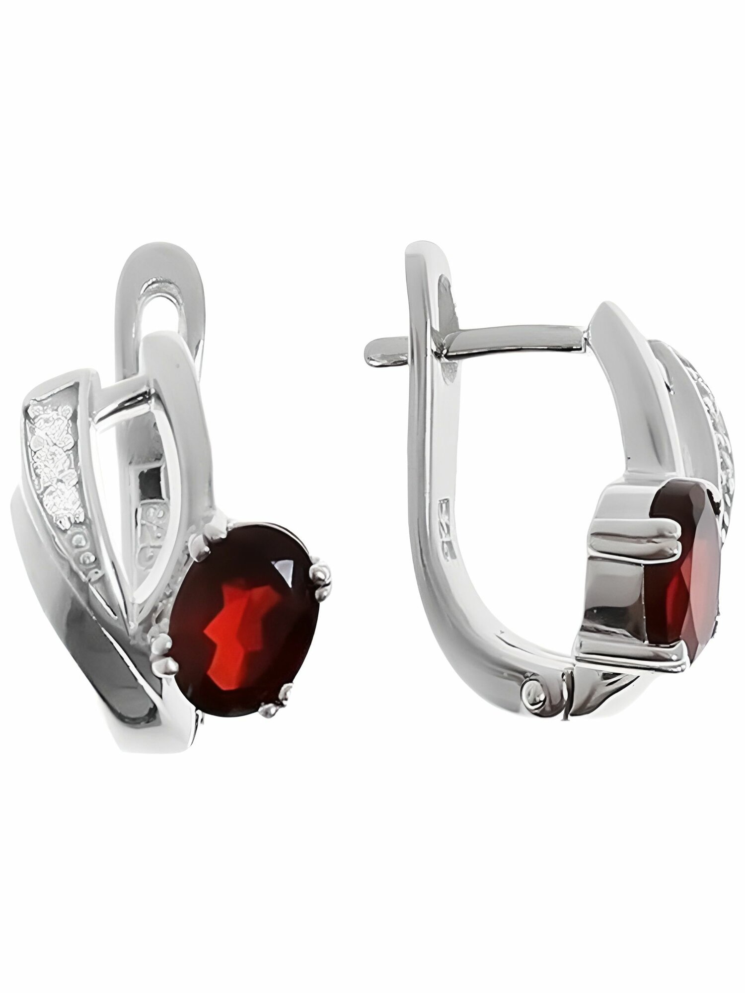 Серьги, серебро, 925 проба, родирование, фианит, гранат