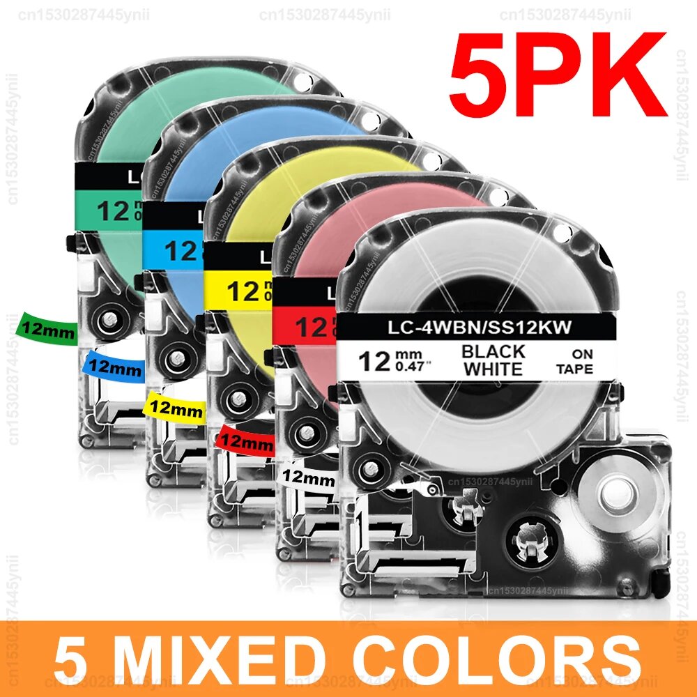 Лента для этикеток Labelwell SS12KW 12 мм, 5PK, 5Mixed Colors