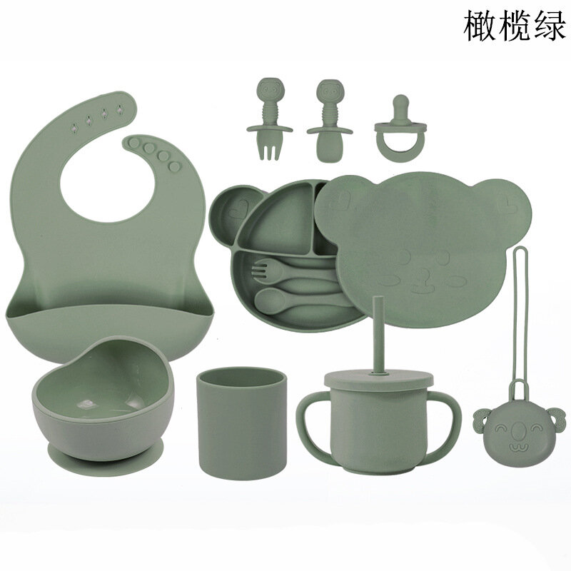 Популярный на Amazon силиконовый набор посуды из 12 предметов с Микки Маусом, тарелки, миски для кормления, товары для мамы и малыша