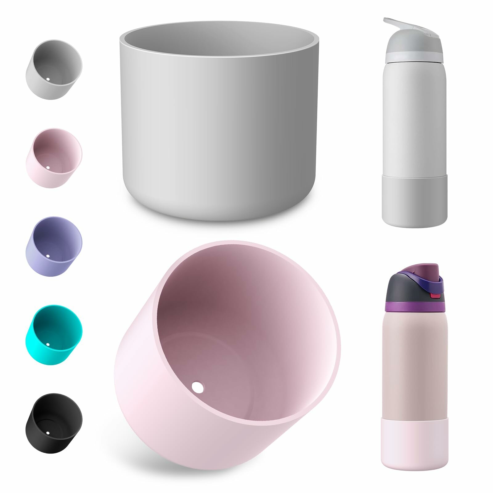 Silicaseal - 2-Piece Silicone Sleeve для бутылок для воды Owala объемом 946 ml, Non-Slip Cover для бутылок из нержавеющей стали FreeSip, Twist и Flip, Dishwasher Safe и BPA-Free, розовый и белый