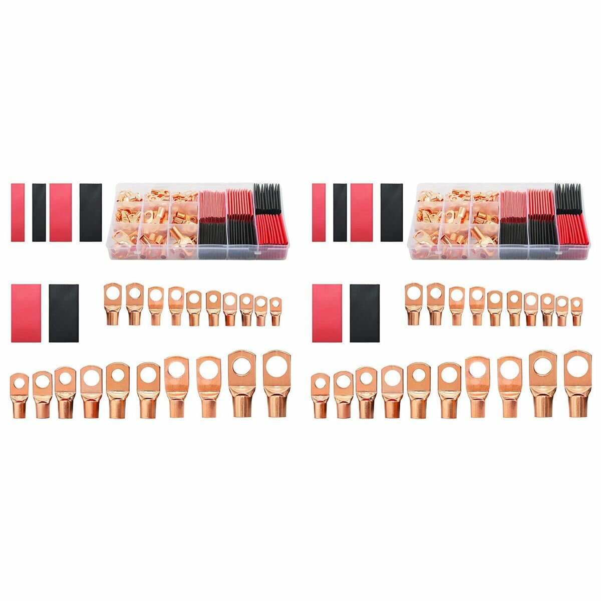 300 медных клеммных зажимов для проводов, AWG 2, 4, 6, 8, 10, 12, комплект кольцевых наконечников с термоусадкой (140 шт.), 160 наконечников для аккумуляторных кабелей