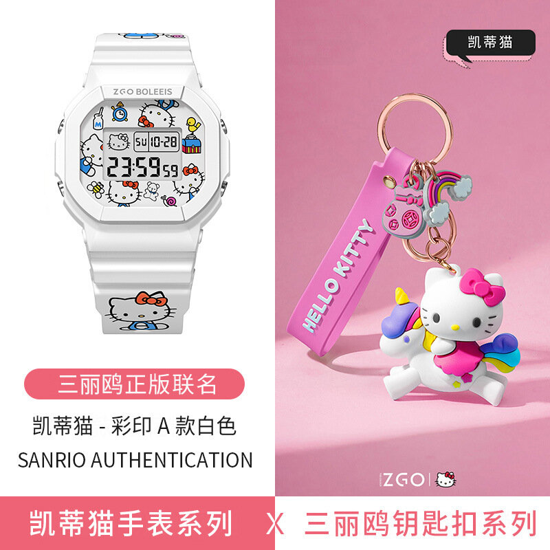 Электронные часы HelloKitty для девочек, подходящие для учениц средних и старших классов, детей, девочек, сотрудничество с Hello Kitty