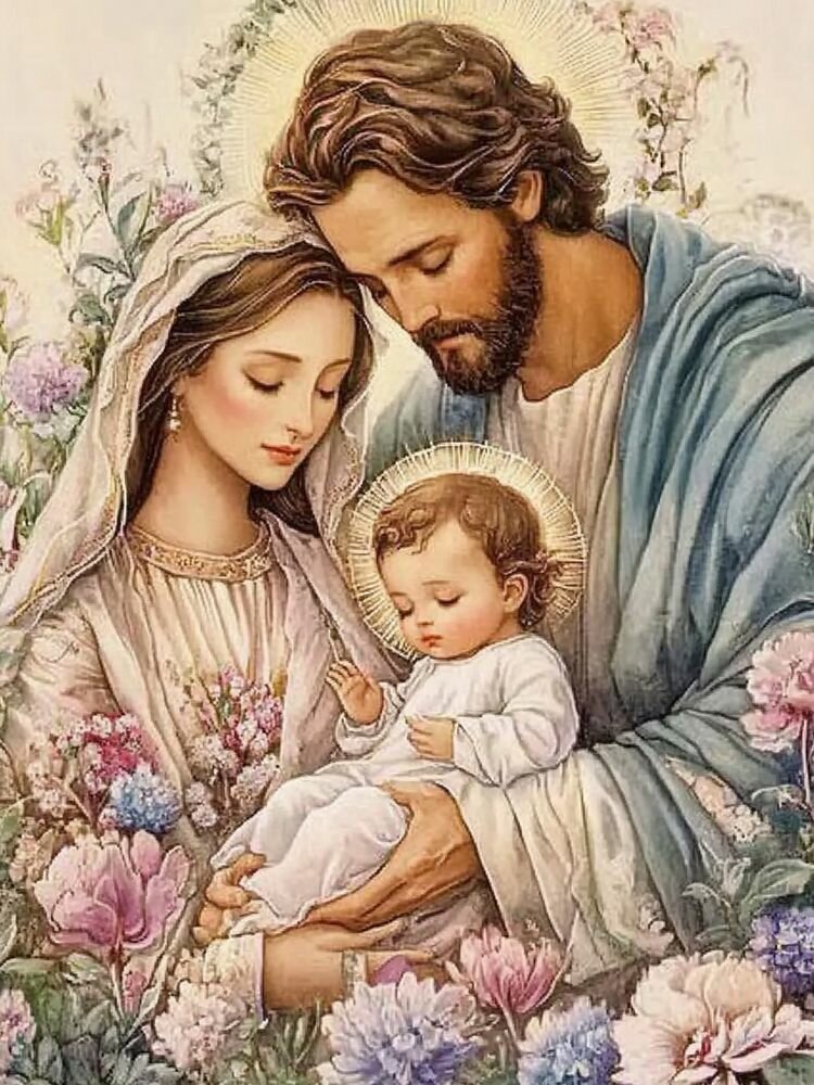 Православная икона Святое Семейство с эксклюзивным золотым фоном, алмазная вышивка 30 на 40 см