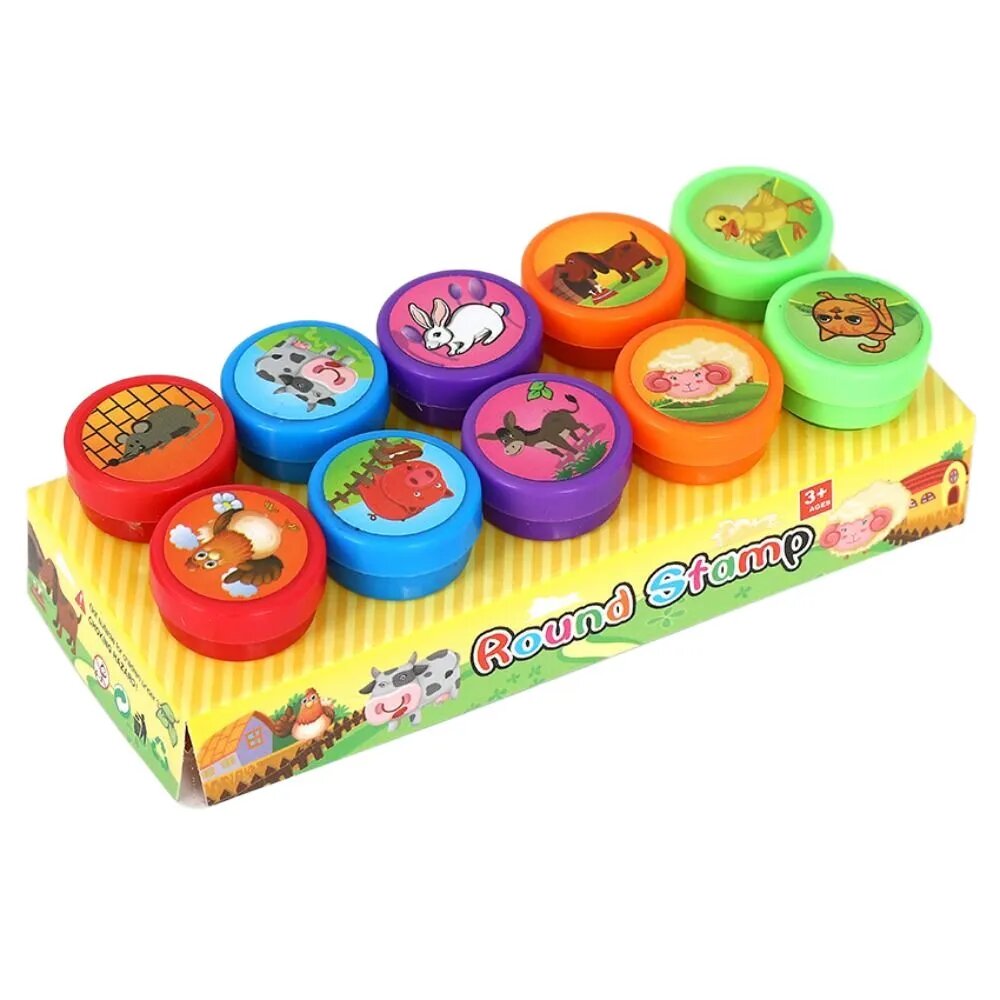 Набор детских штампов "Мультфильм животных", ПВХ/ПП, 10шт, голубое