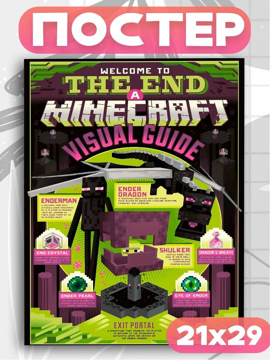 Постеры на стену для интерьера Minecraft Эндермен, плакат 1шт, А4 размер.