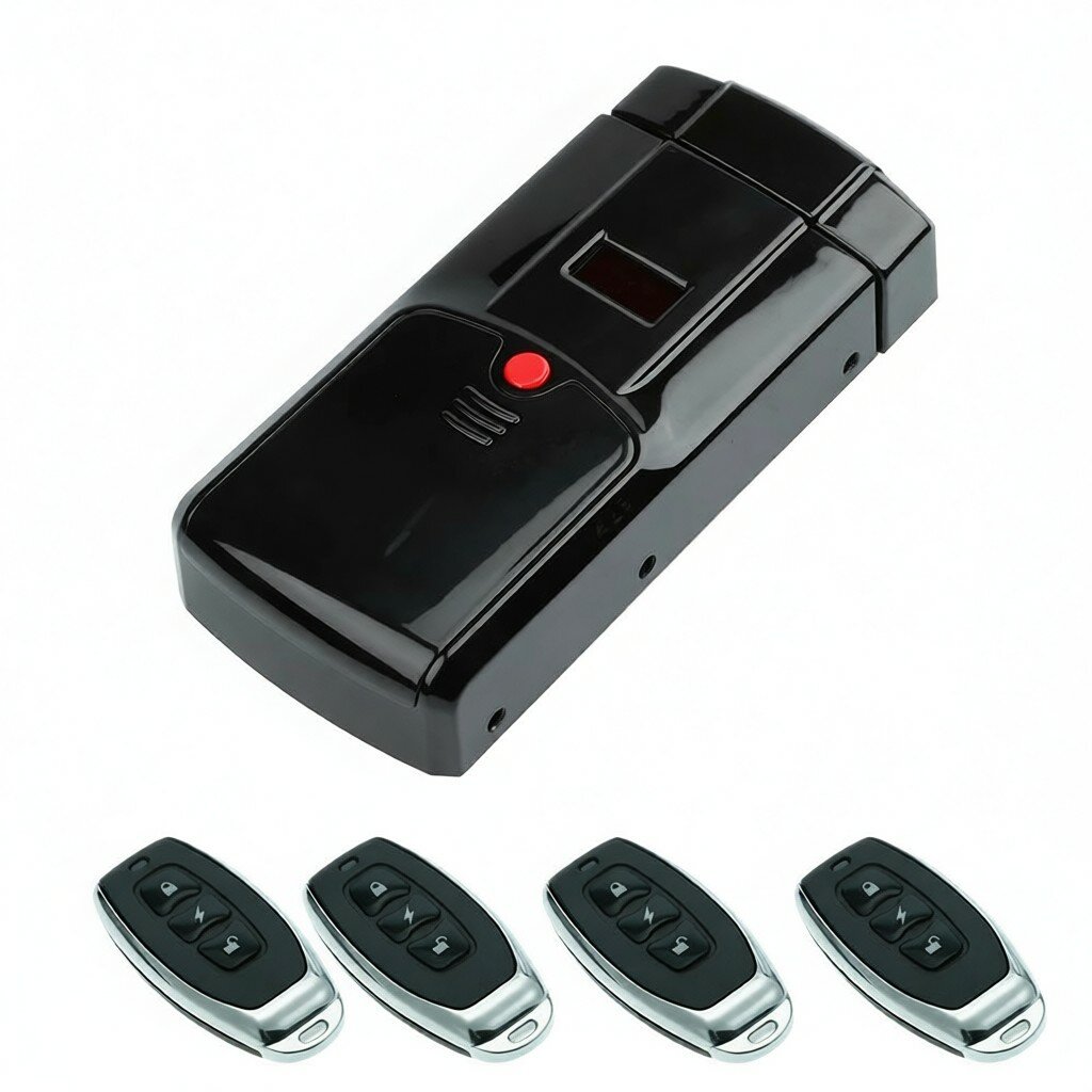 Умный электронный замок бесключевой дверной беспроводной невидимый с дистанционным управлением и сенсорным открытием, 4 штуки пультов, 433.92MHZ, диапазон 15м, материалы нержавеющая сталь и ABS, размер 17.7*8.2*3.5см, вес 534г