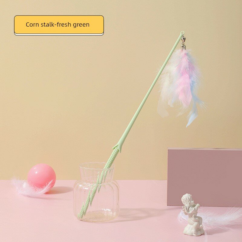 Зеленая ручка-кукуруза игрушка для кошек перьевая палка комплект из 2 шт - веселая интерактивная игра для кошек