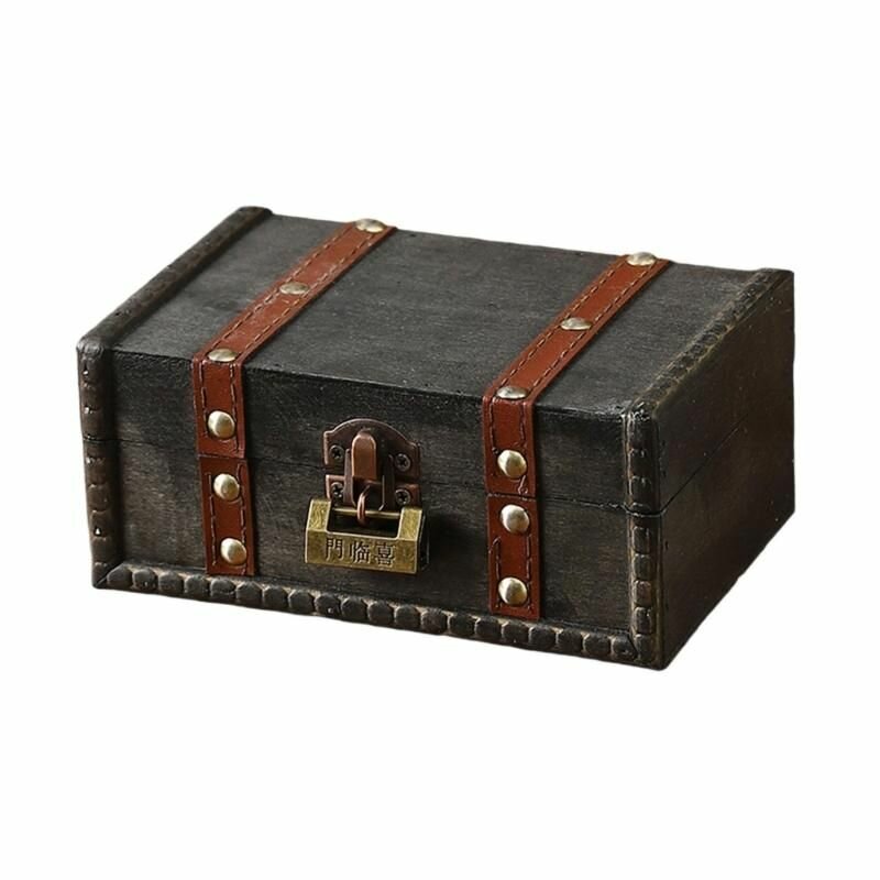 Деревянный сундук с замком, - Ретро - серый плюс хэппи