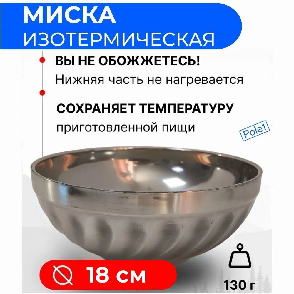 Миска походная изотермическая 18 см глубокая из нержавеющей стали