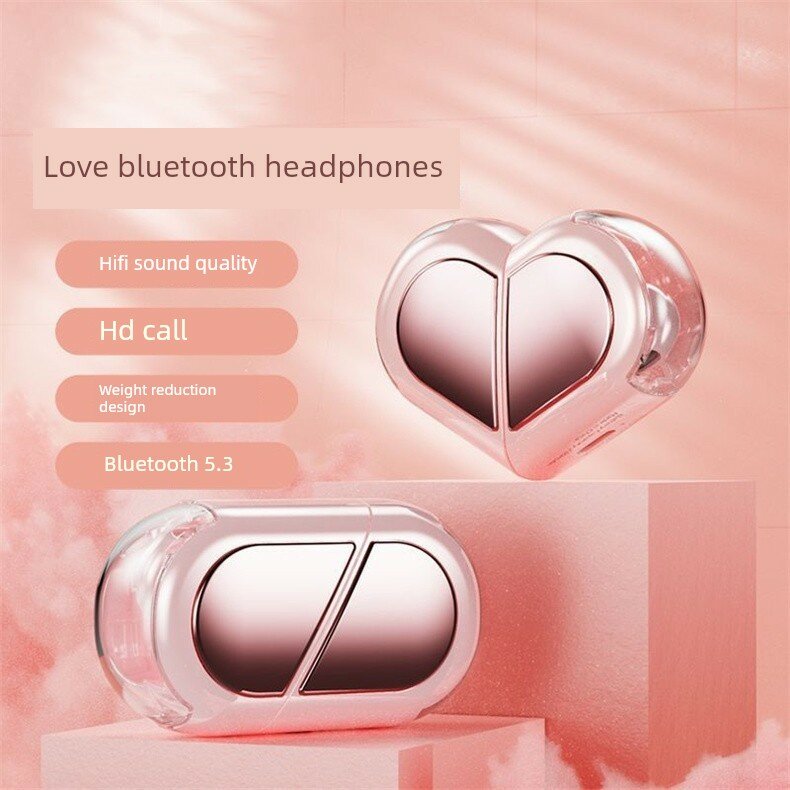 Поворотные наушники с сердечным дизайном, беспроводные Bluetooth наушники с кейсом, долгий срок службы батареи,