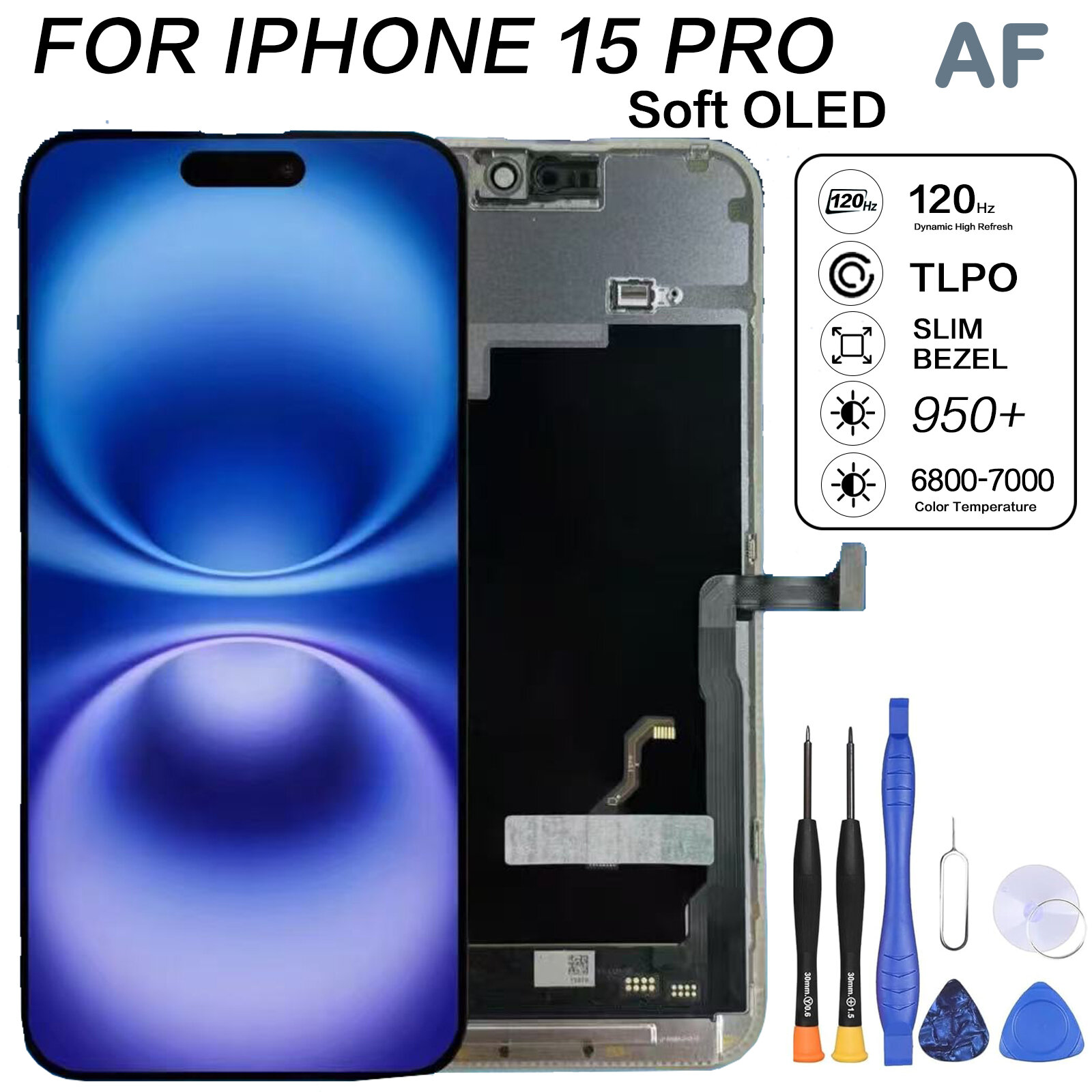 Гибкий OLED-экран-замена для iPhone 15 Pro: 120 Гц, рамки 0.9 мм, высший китайский класс