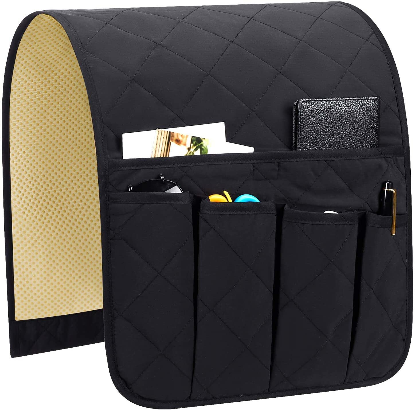 Органайзер для пультов дистанционного управления нескользящий с 5 карманами для дивана, дивана, кресла, кресла для смартфона, книги, журналов, iPad (черный)