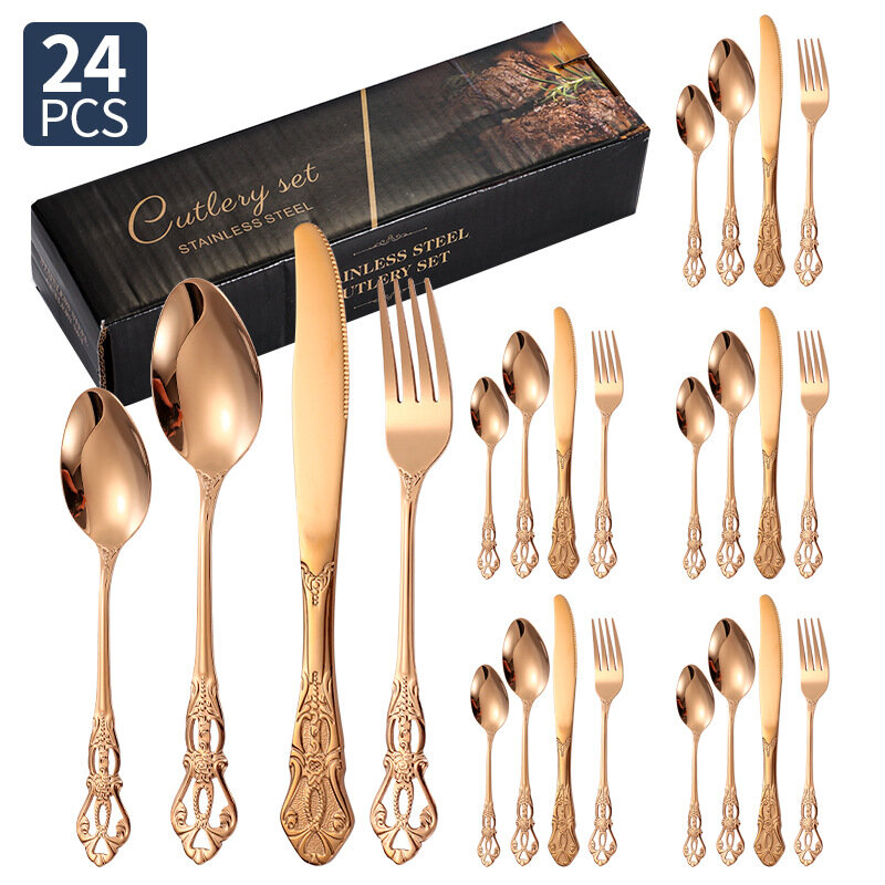 Набор столовых приборов из нержавеющей стали Amazon Royal Court, нож, вилка, ложка, 20/24/30 предметов, винтажный рельеф, западный стейк-нож и вилка