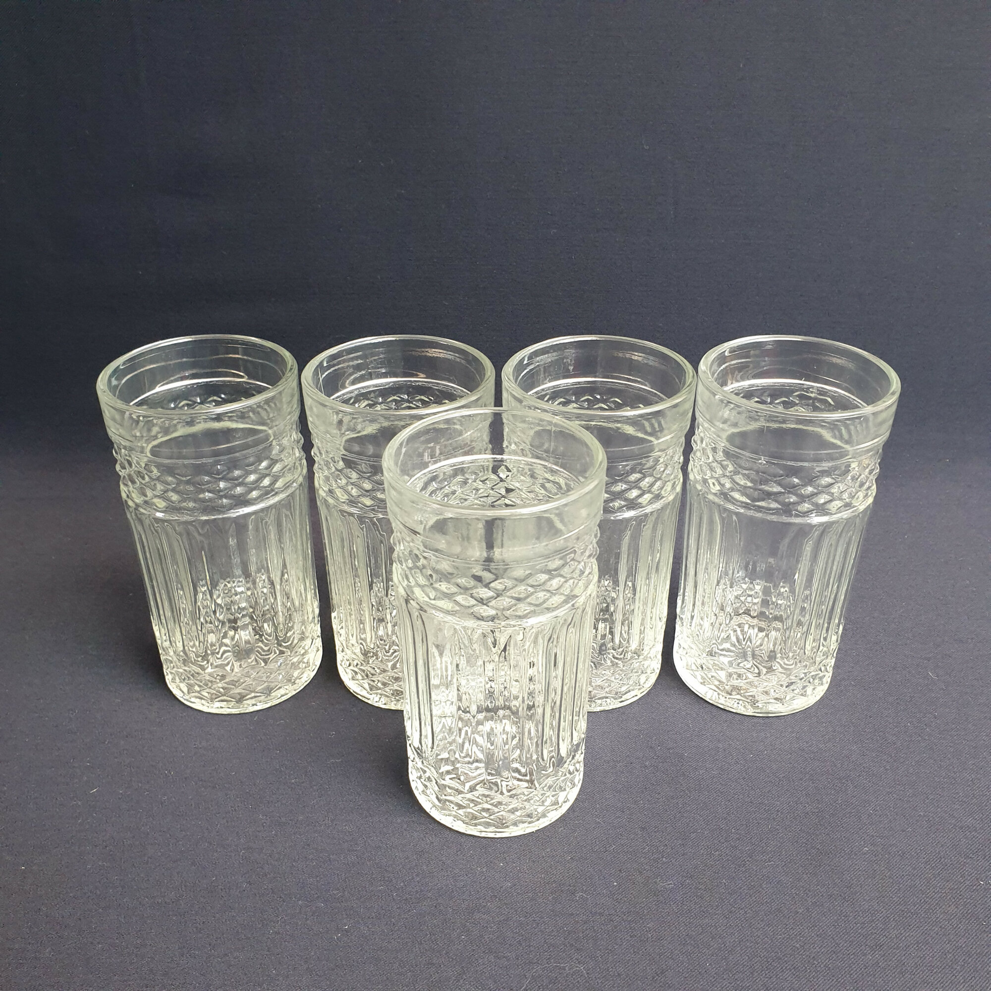 Набор стаканов 5 шт, стекло, высота 13 см, 310 мл. Винтаж, СССР.