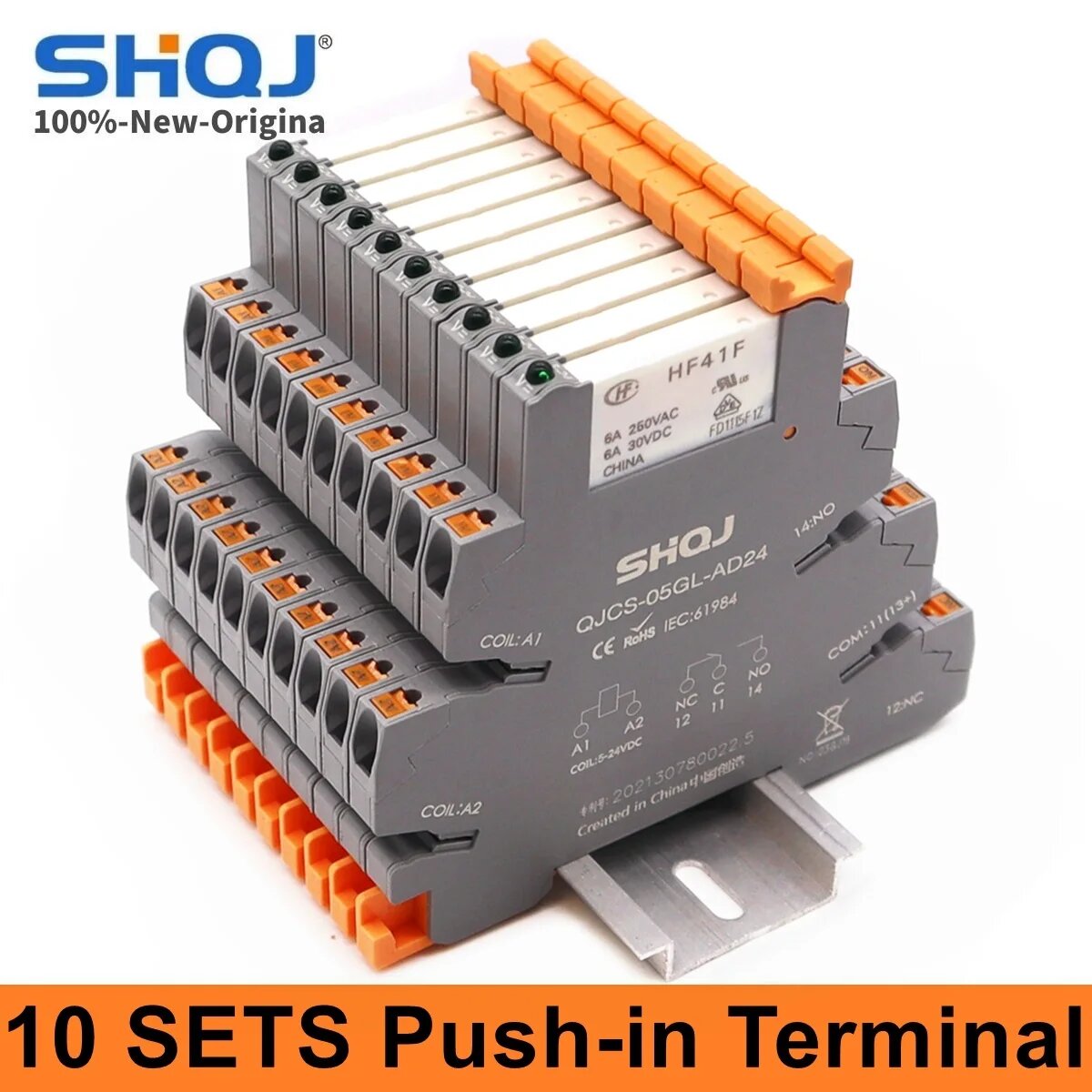 Комплект из 10 шт. релейных модулей SHQJ QJCS-05GL-AD24 Coil 5VDC AC, Push in terminal