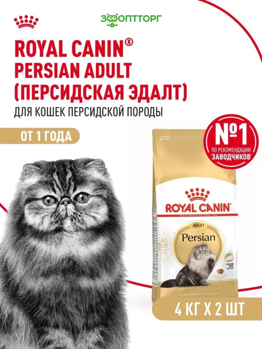 Сухой корм Royal Canin Persian Adult для взрослых кошек персидской породы Птица, 4 кг х 2 шт.