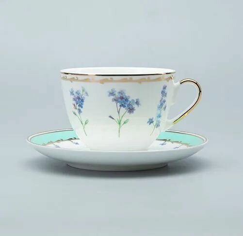 Чайная чашка с блюдцем, 250 мл. Форма "Весенняя - 2", рисунок "Улыбка флоры 1". Костяной фарфор. Императорский фарфоровый завод ИФЗ ЛФЗ