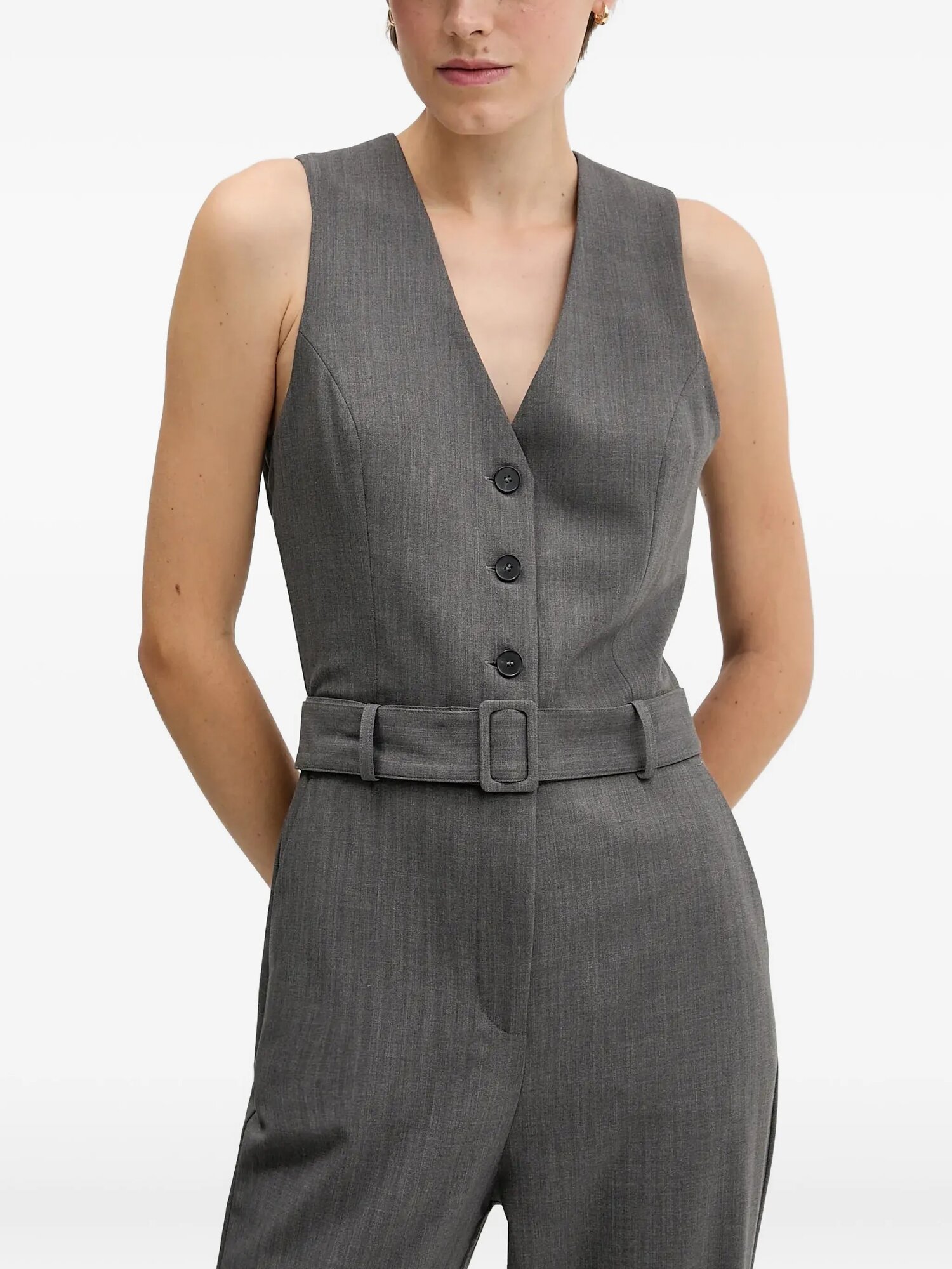 Комбинезон Sisley Belted buttoned jumpsuit, размер 38, grey — фото 1