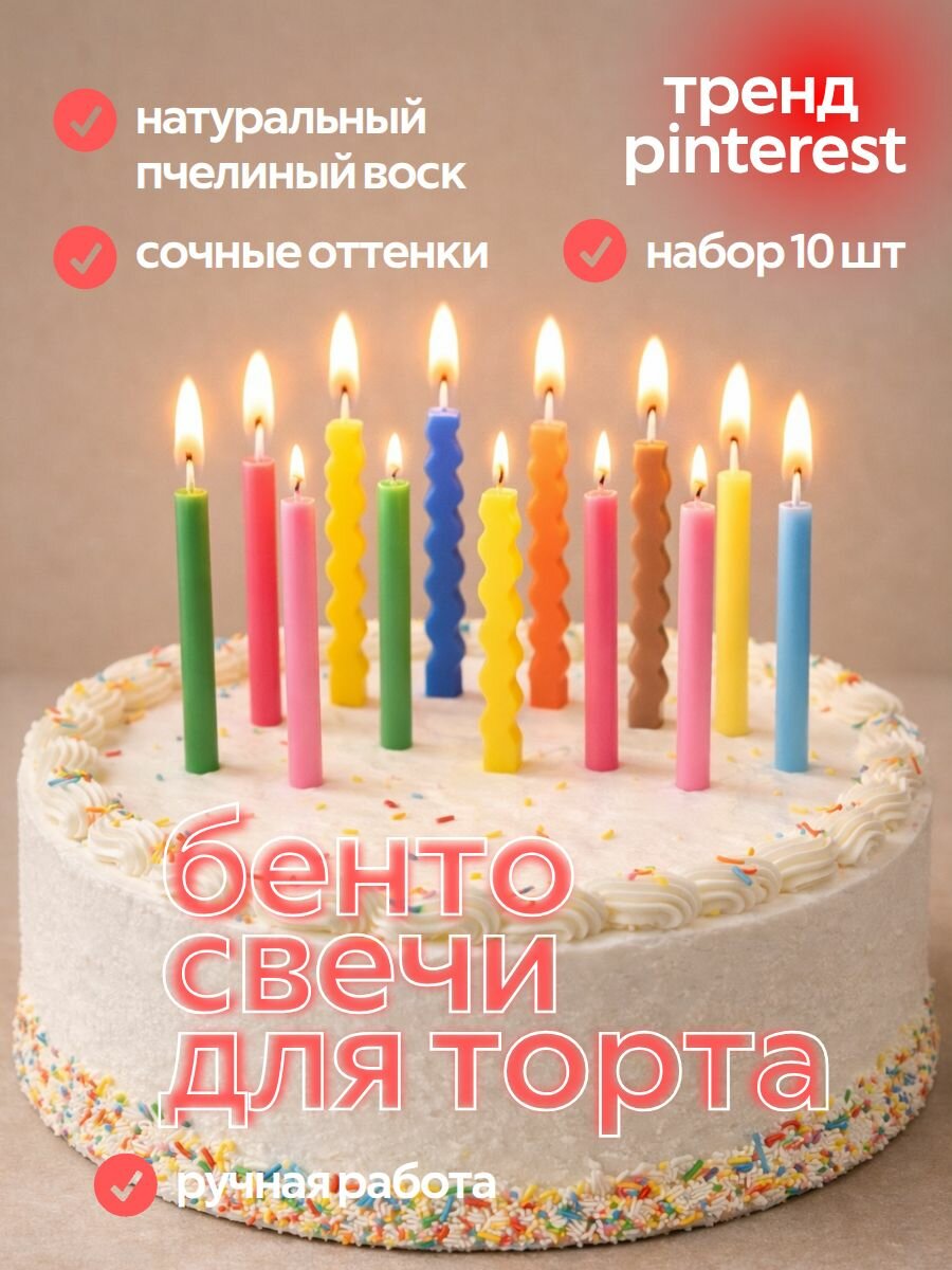 Свечи для торта на день рождение, юбилей, корпоратив цветные яркие бенто свечи