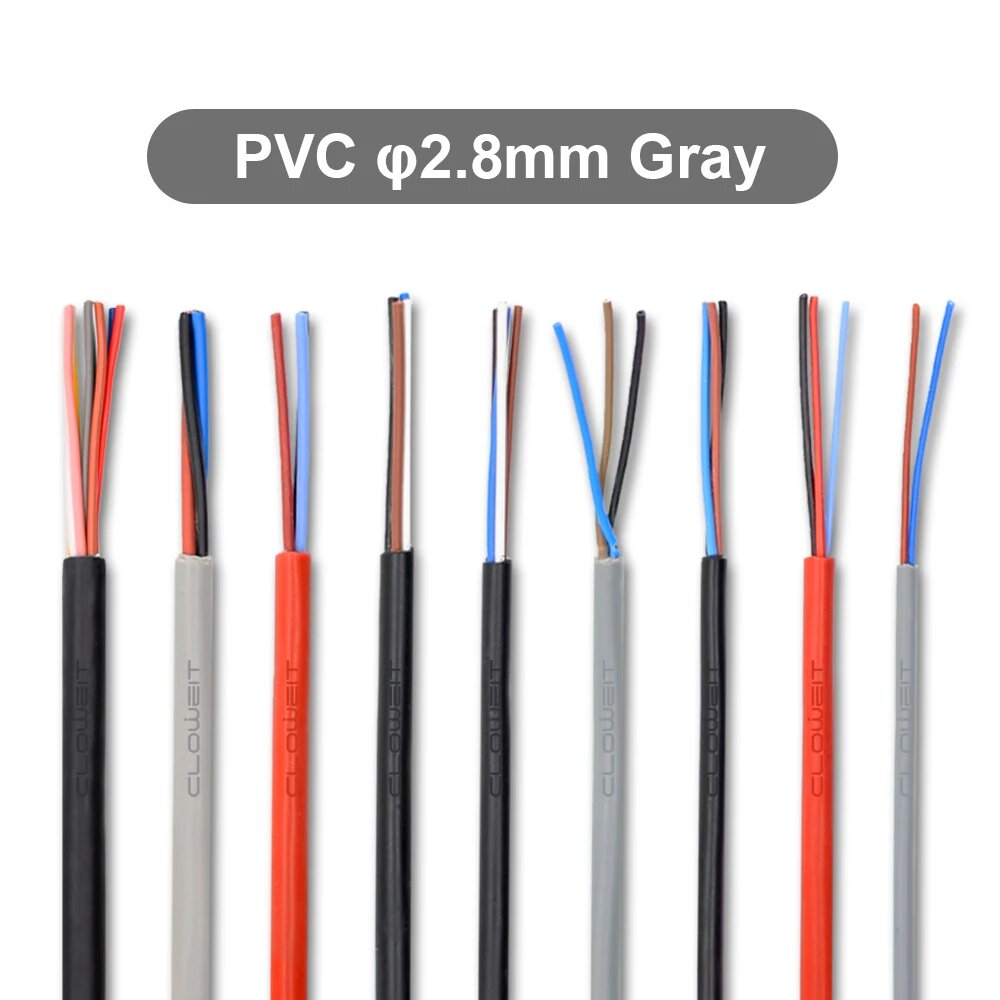 Медный многожильный кабель ПУР/силикон/ПВХ 2-8 жил черный серый 2 cores, PVC 2.8mm Gray