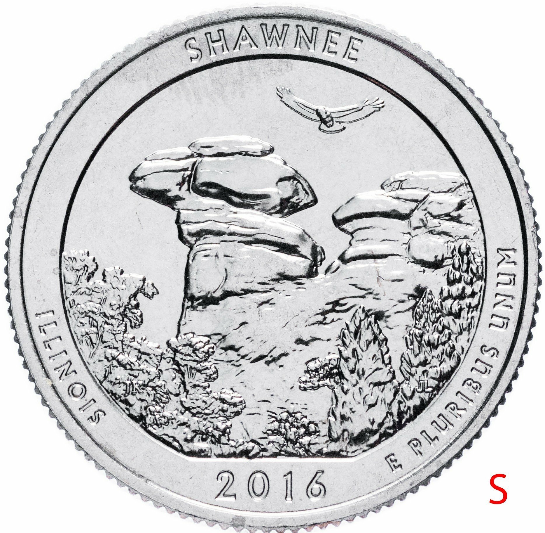 США 1/4 доллара 25 центов, квотер 2016 S — "Национальный лес Шоуни" 31-й парк, Мельхиор медь-никель, в сохранности UNC