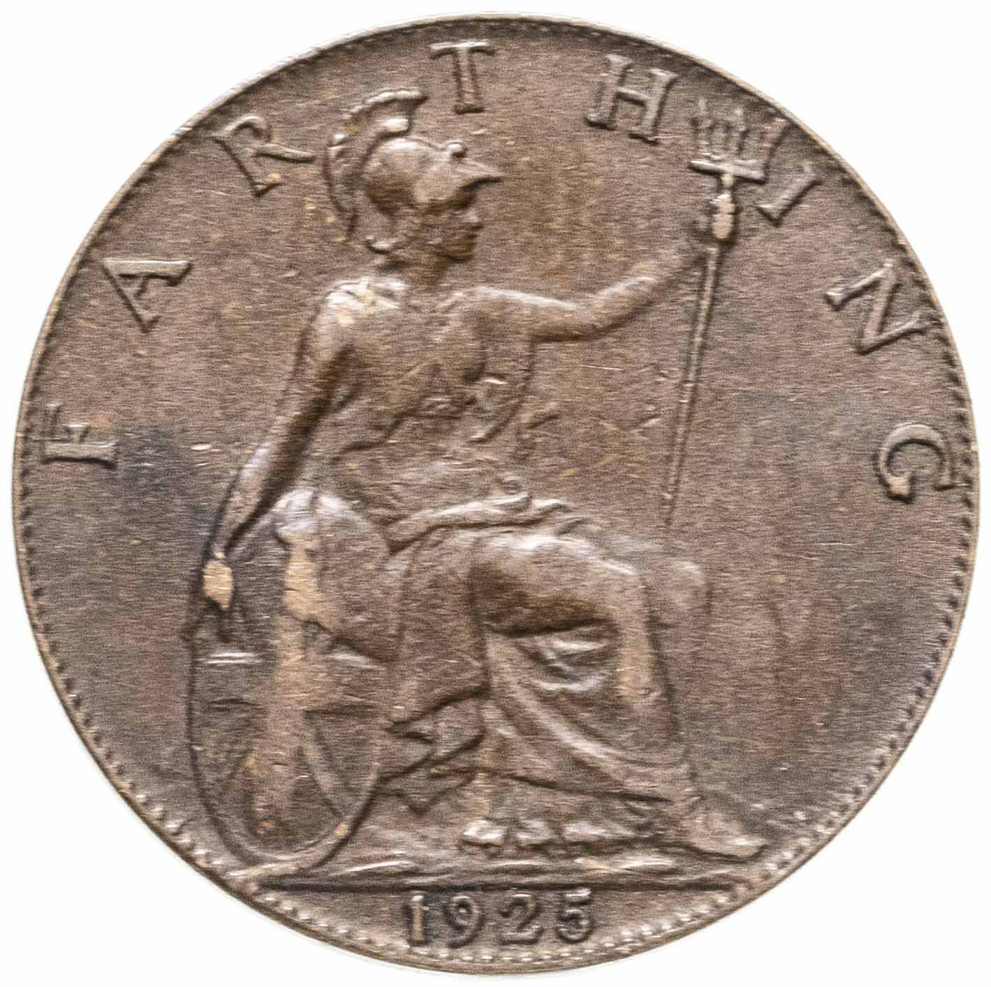 Великобритания 1 фартинг farthing 1925, Бронза, в сохранности XF