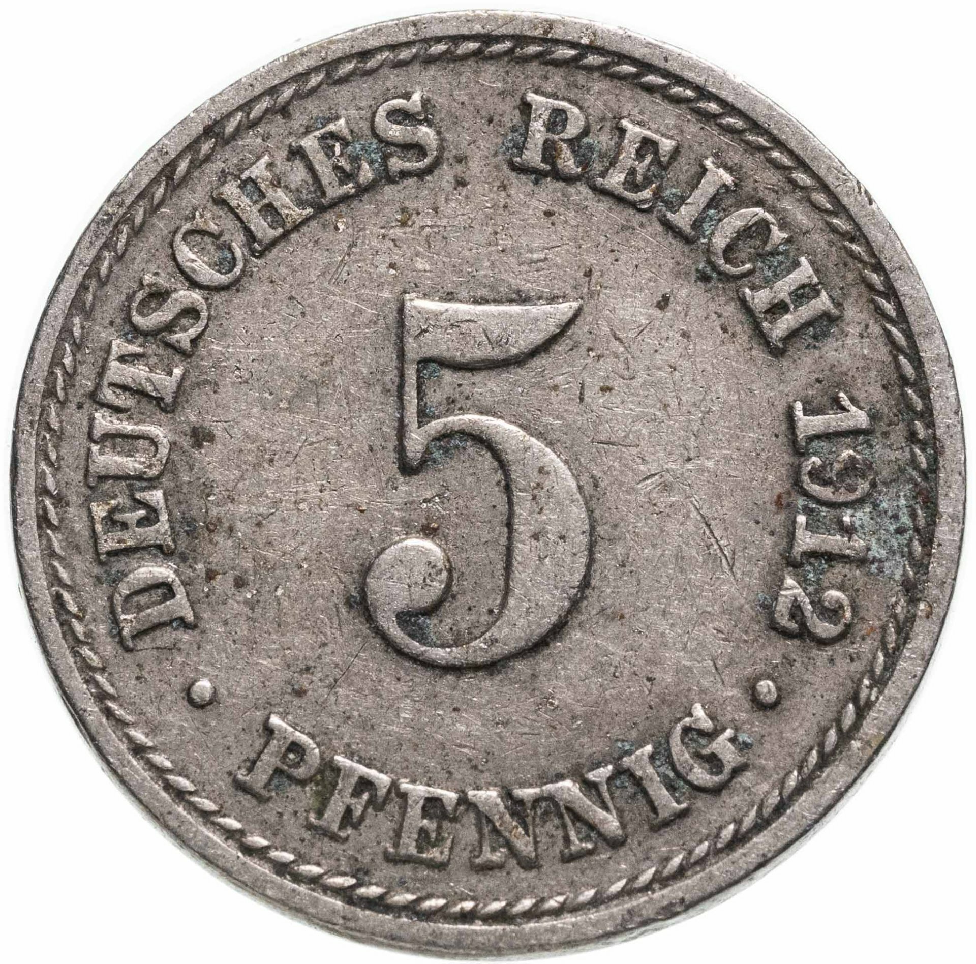 Германия 5 пфеннигов pfennig 1912 A знак монетного двора: "A" - Берлин, Никель, в сохранности VF-XF