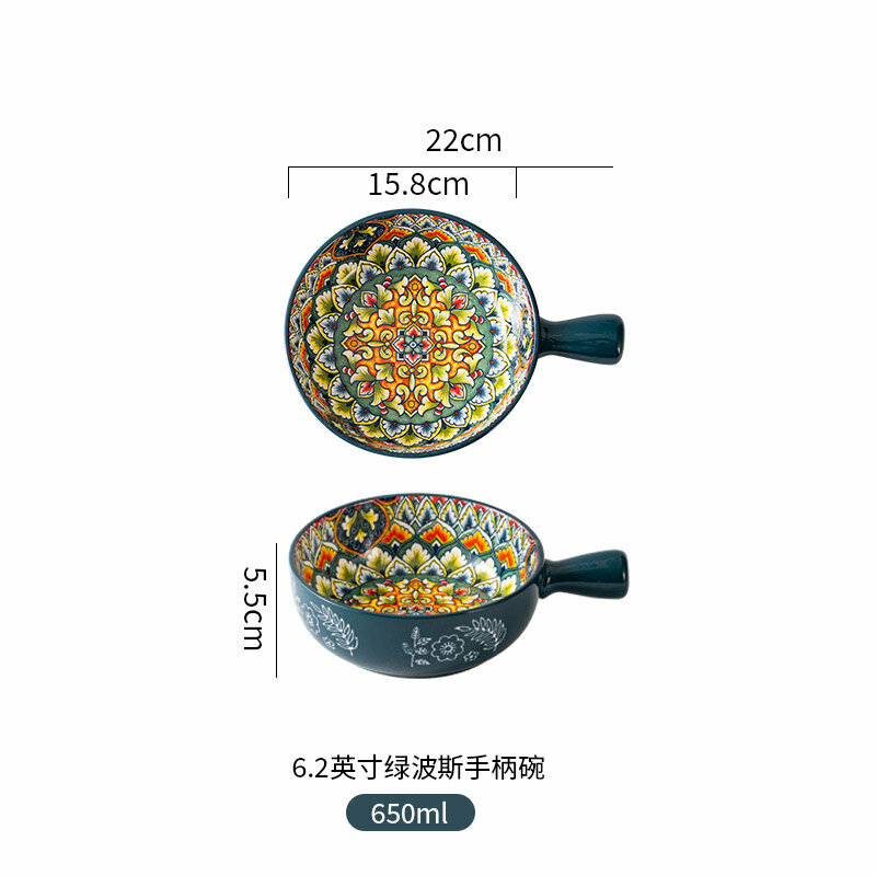 Богемская керамическая миска с ручкой, домашняя миска для фруктового салата с ручкой, миска для лапши быстрого приготовления, миска для запеченного риса, миска для запекания в духовке