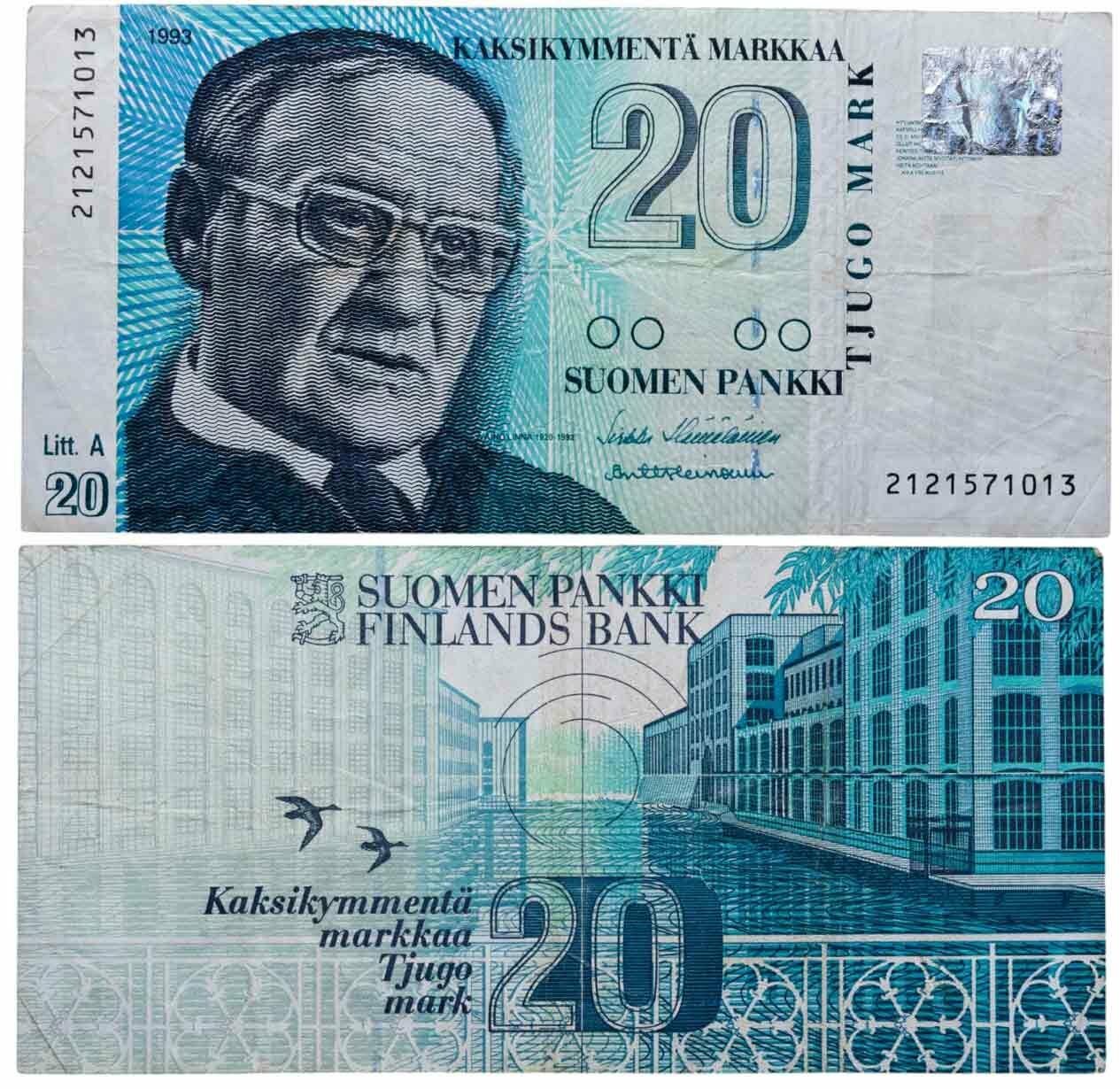 Финляндия 20 марок 1993 Литера А