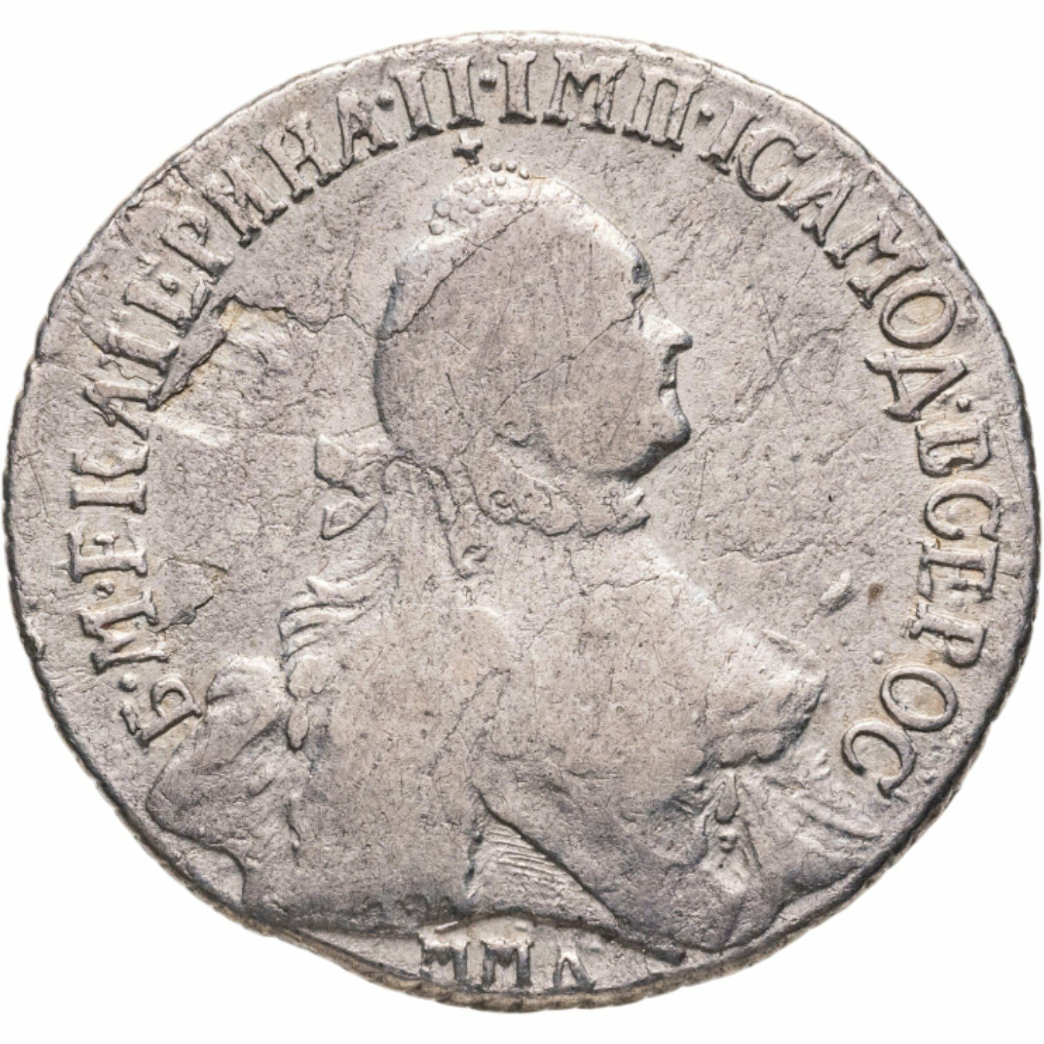 Полуполтинник 1765 ММД-ТI-EI, Биткин №140, Серебро 750, в сохранности VF