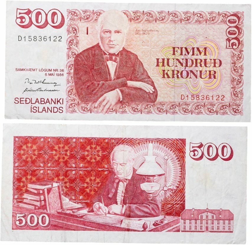 Исландия 500 крон 1986 "Джон Сигурдссон политик"