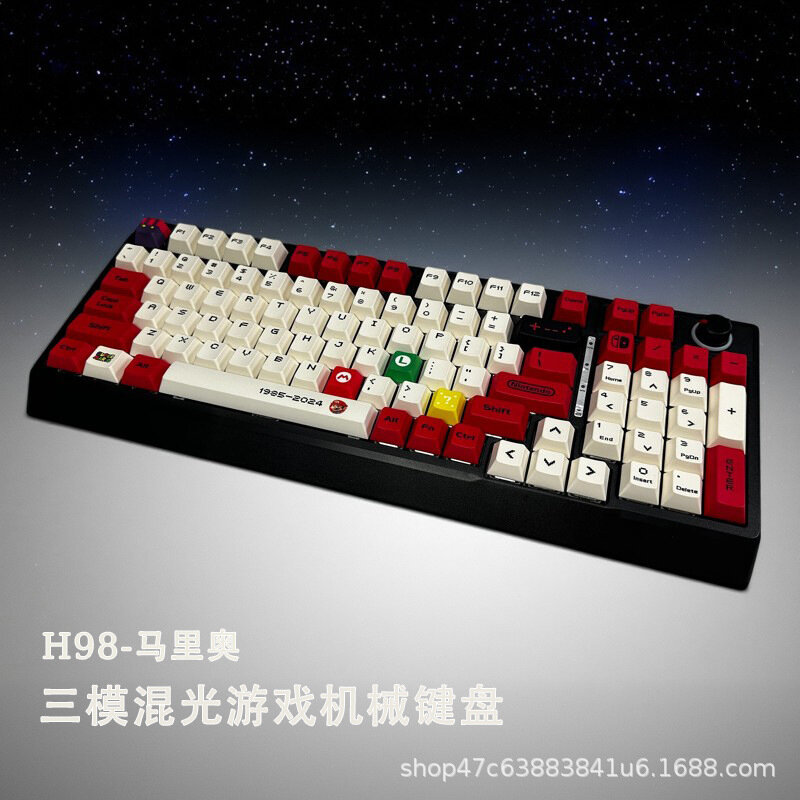 Механическая клавиатура 98 клавиш с подсветкой RGB, тема Супер Марио, черный базовый комплект, переключатель Cherry MX