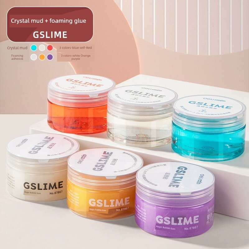 Комбо набор кристаллической пластилины и слайма: набор пластилины 3 цвета + набор слайма 3 цвета для детей