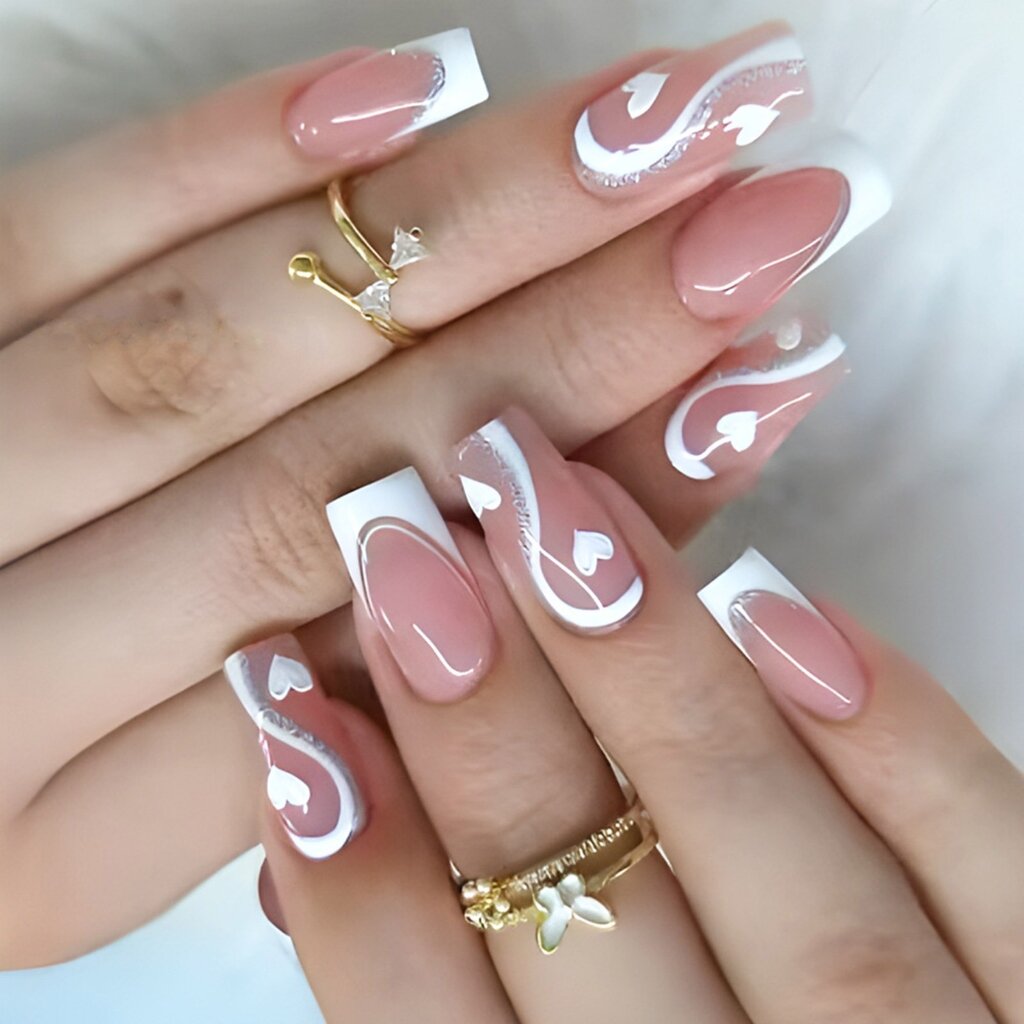 Европейские квадратные доспехи средней длины love на День Святого Валентина, белые полосы, серебряная французская кайма, нежные и сладкие доспехи