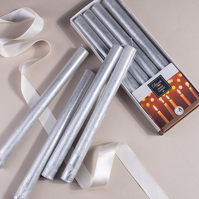 Высокие свечи Серебряный Металлик 25*2.2 см, 4 шт, Kaemingk, 205556/203071