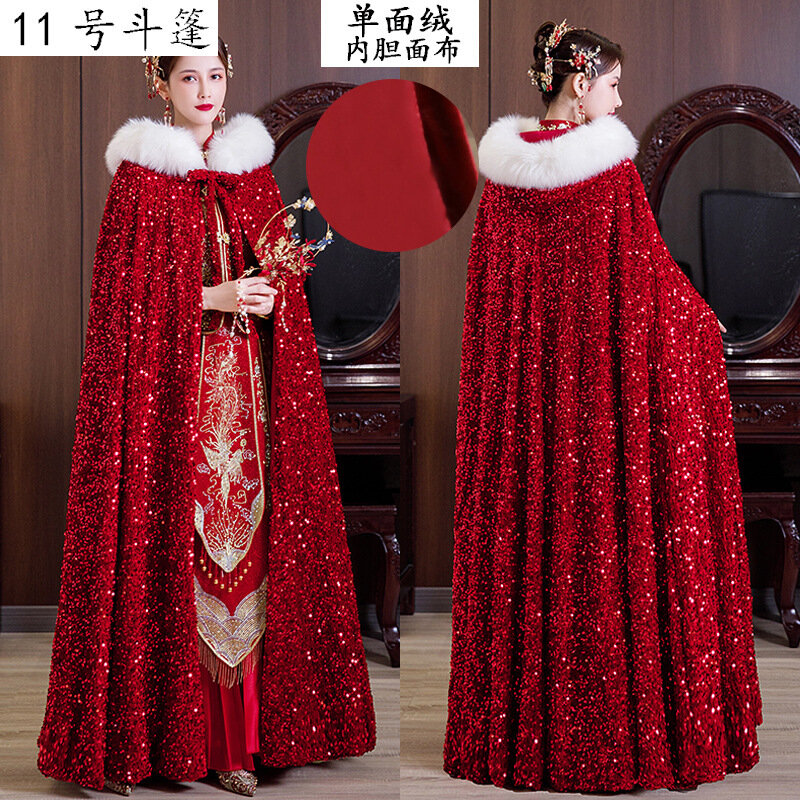 В наличии костюм Ханфу Сюхэ, утолщенный национальный стиль, красный китайский стиль, накидка с меховым воротником, свадебный шаль для невесты, зимний теплый