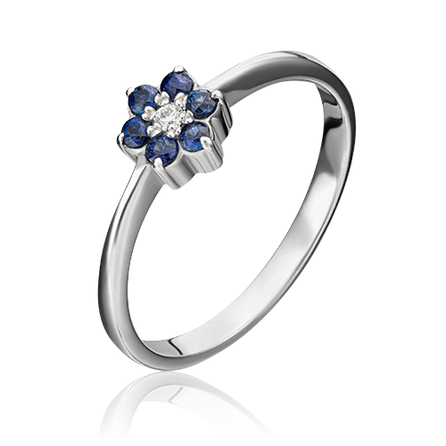 Кольцо, белое золото, 585 проба, бриллиант, сапфир