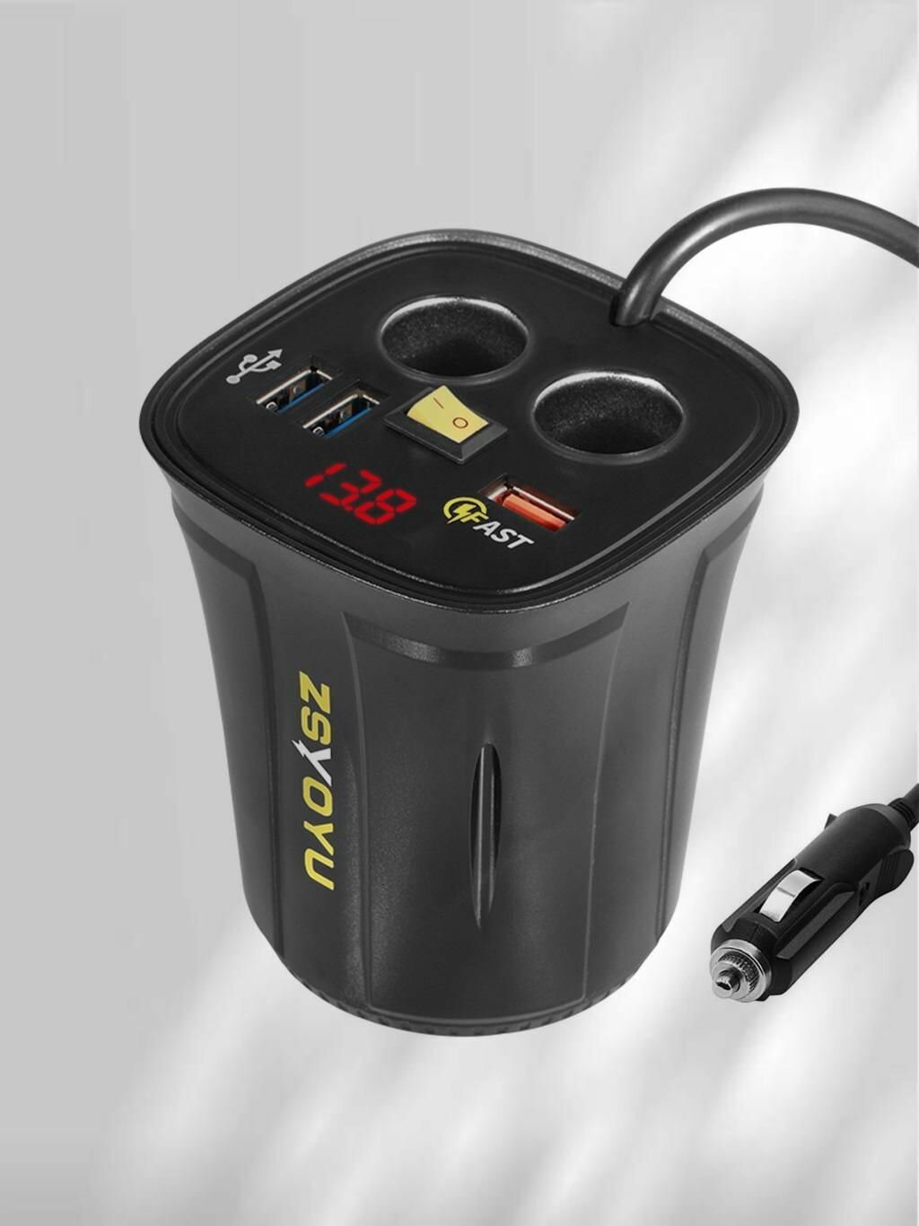 Автомобильный разветвитель прикуривателя с USB, красный