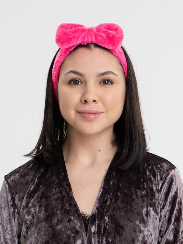 Мягкая плюшевая повязка для волос с бантиком, для косметических процедур, 14 цветов